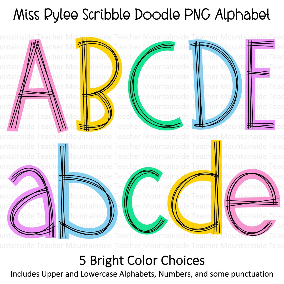 Blunt Edge Scribble Doodle Letters Bright Colors PNG Bundle Alphabet ...