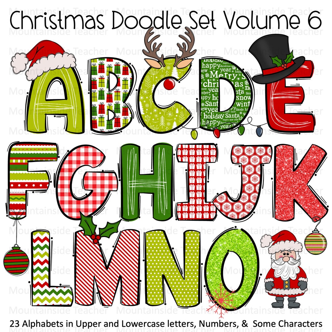 Christmas Doodle PNG Letters, Holiday Letters, Christmas Patterns, Clip ...