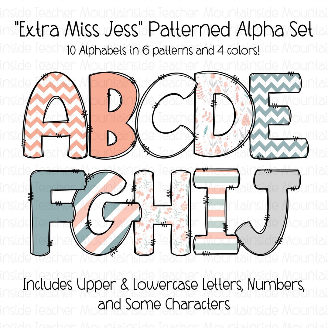 Floral Alphabet Letters PNG Bundle, Flower, Chevron, Line Pattern ...