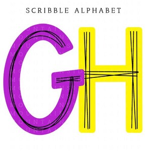 Scribble Doodle Letters Bright Neon Colors PNG Bundle Alphabet ...