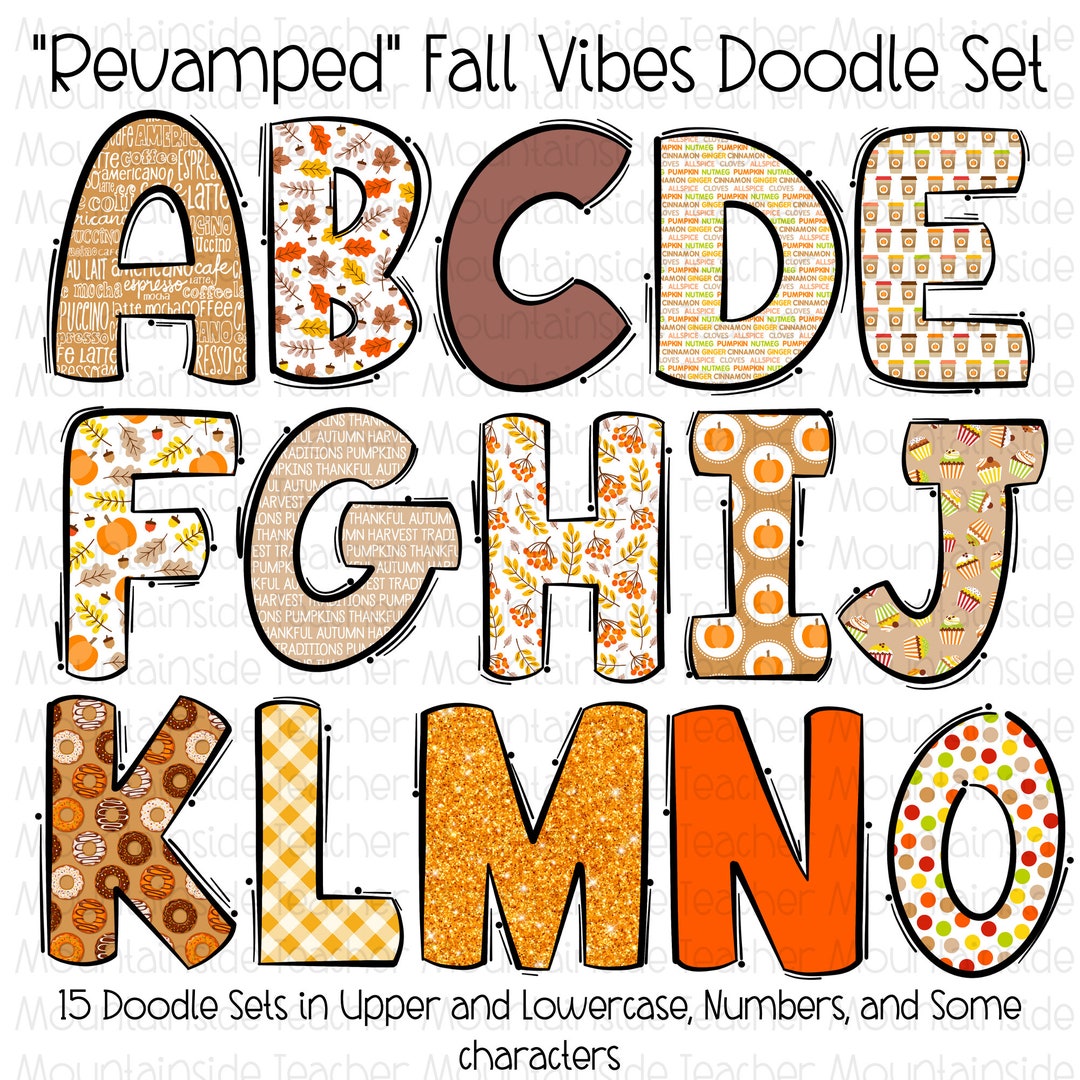Fall Doodle Letters, Autumn Doodle Alphabet, PNG, Sublimation, Alpha Set Designs, PNG Clipart ...