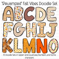 Fall PNG Doodle Alphabet Pack, 6 Sets, Leopard Print, Gingham Plaid ...