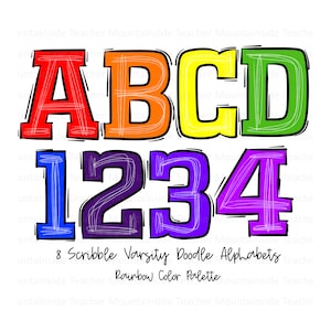 Varsity Letter Alphabet, Rainbow Colors PNG, Doodle Letters, Hand Drawn ...