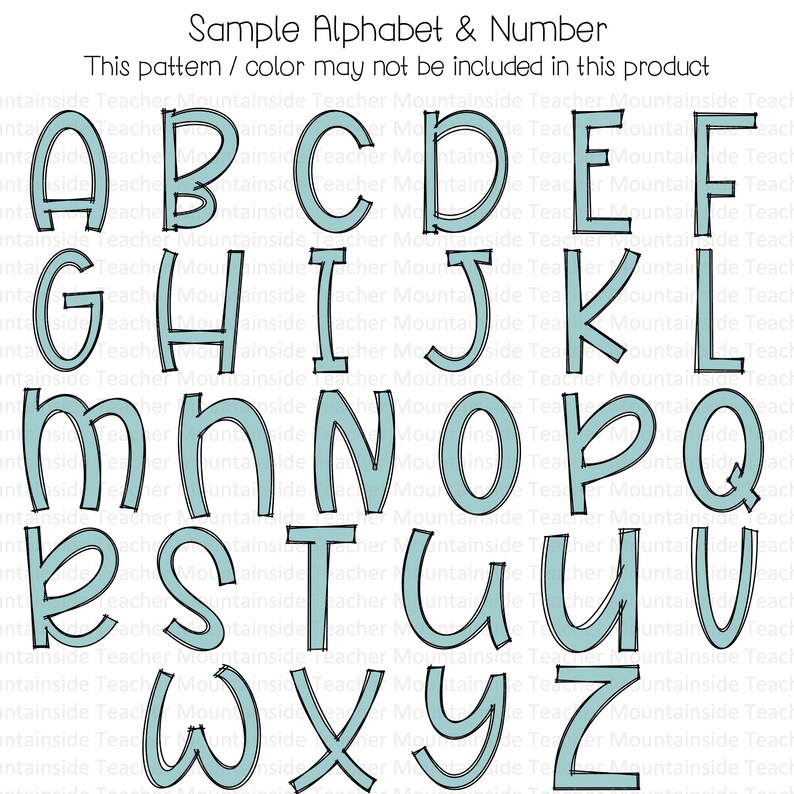 Boho Colored Block Doodle Letters Alphabet PNG Bundle Doodle - Etsy