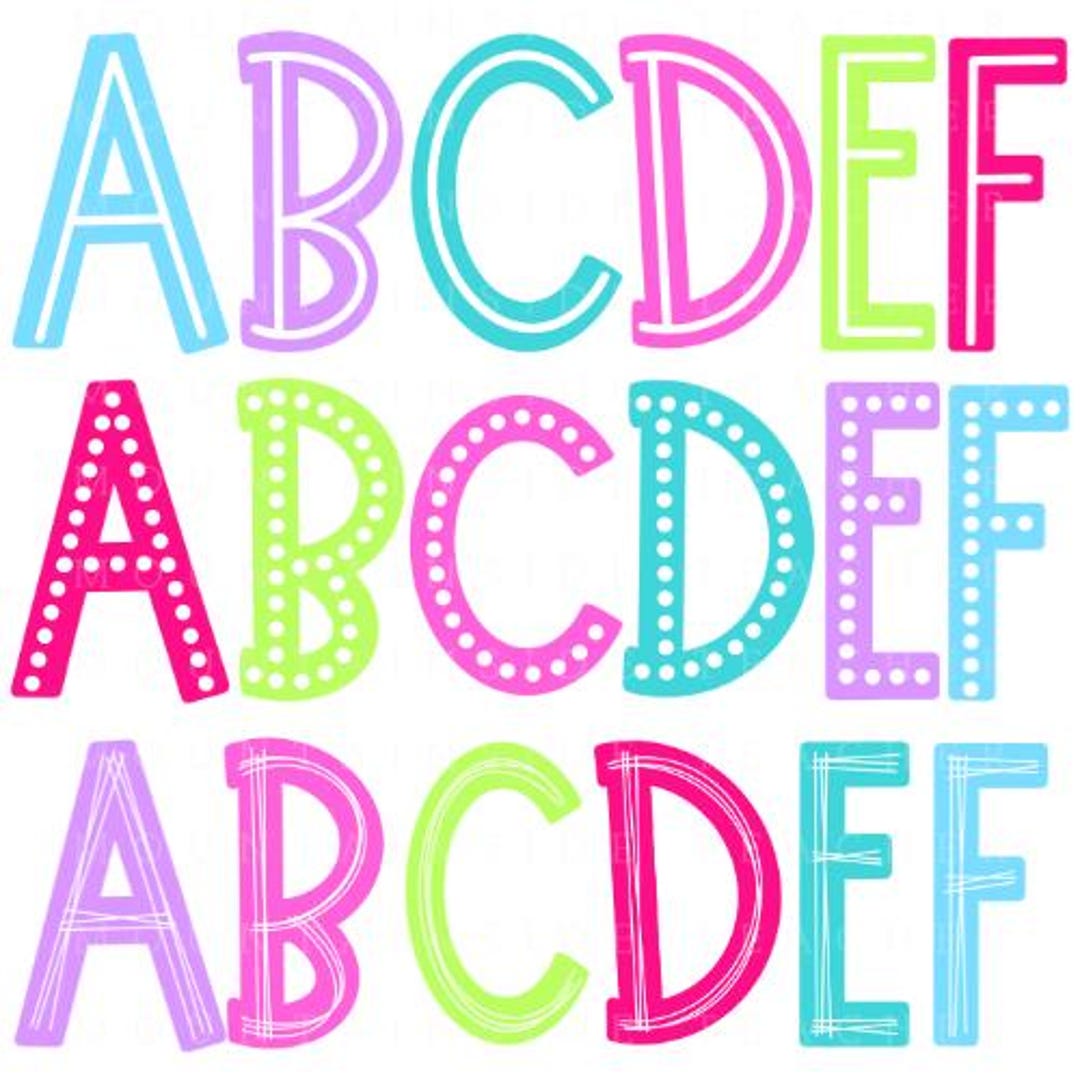 Doodle Letters PNG Bundle: Bright Blunt Edge Font, Alpha Set (digital ...