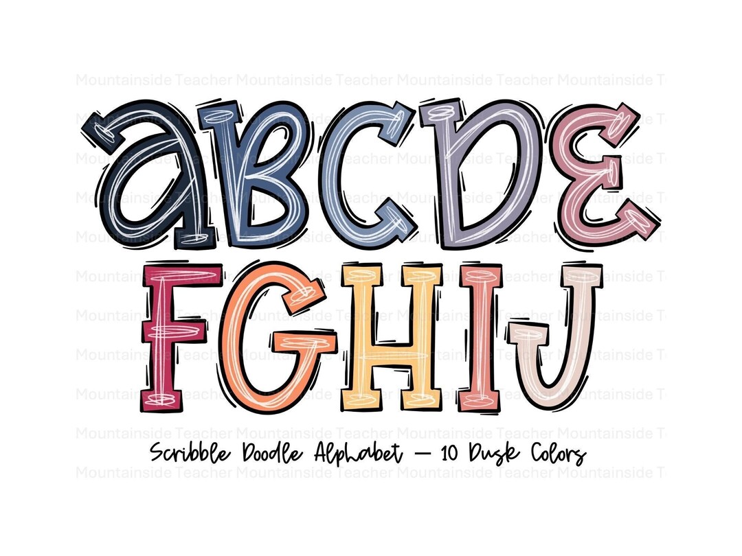 Scribble Doodle Alphabet, PNG Bundle, Sublimation, Alpha Set, PNG ...