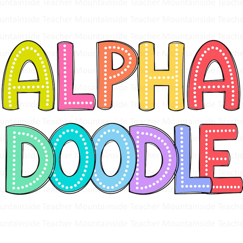 Dotted Letters, Bright Doodle Alphabet, PNG Bundle, Doodle Sublimation ...