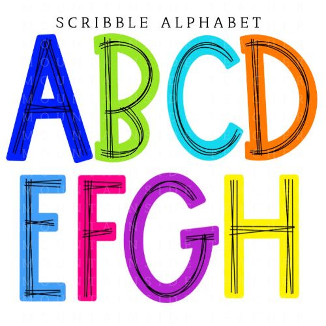 Scribble Doodle Letters Bright Neon Colors PNG Bundle Alphabet ...