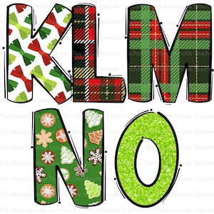 Christmas Doodle PNG Bundle, Holiday Letters, Christmas Patterns, Clip ...