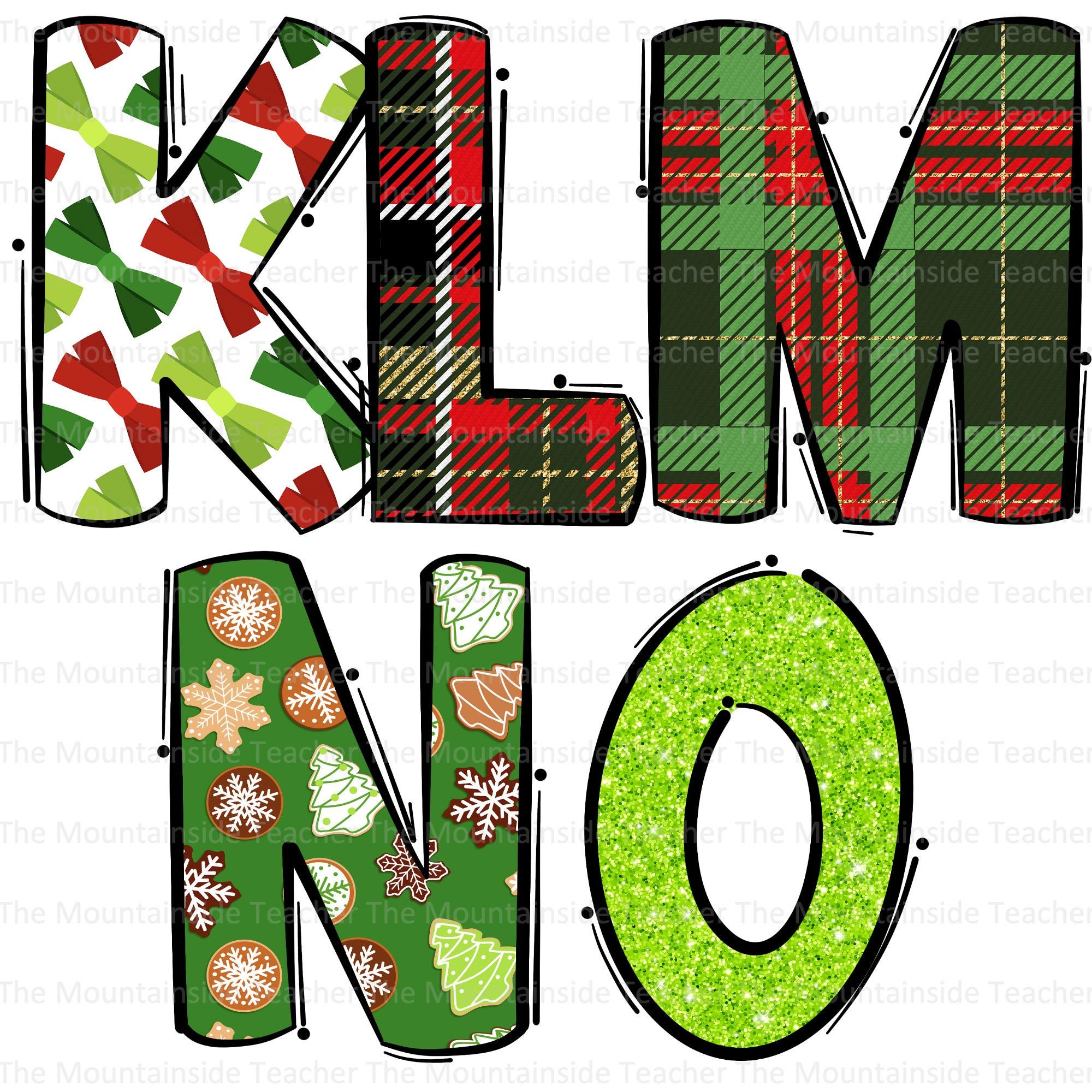 Christmas Doodle PNG Bundle, Holiday Letters, Christmas Patterns, Clip ...