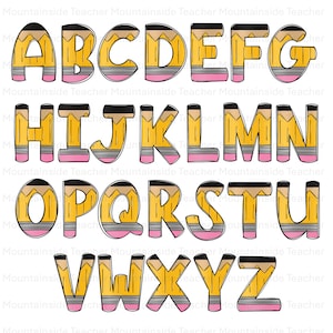 Pencil Doodle Font PNG Alphabet: Back to School Letters (digital ...