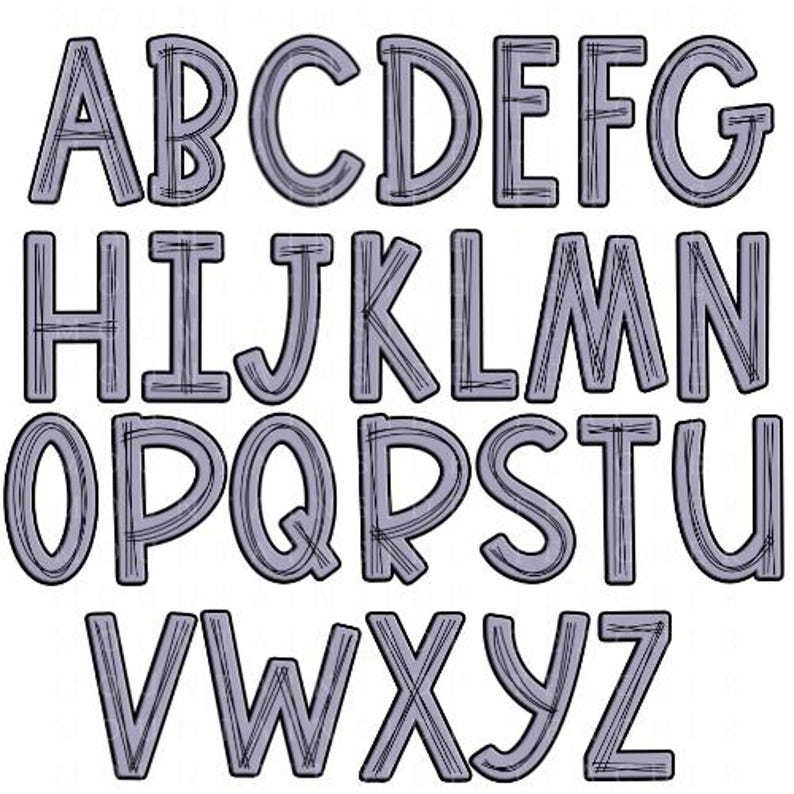 Blunt Edge Scribble Doodle Letters Boho Colors PNG Bundle Alphabet ...