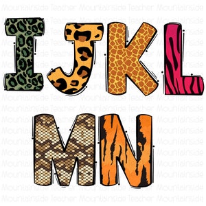 Animal Print Doodle Alphabet PNG Bundle: Sublimation Alpha Set (digital ...