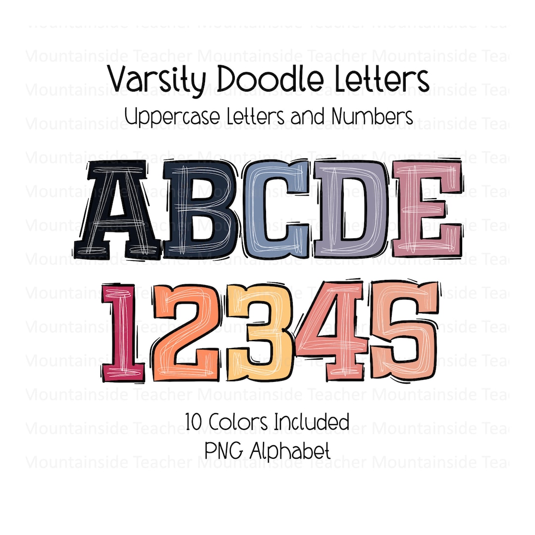 Varsity Letter Alphabet, Dusk Colors PNG, Doodle Letters, Hand Drawn ...