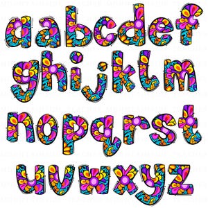 Floral Doodle Alphabet PNG: Hippie Sublimation Design (digital Download ...