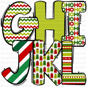 Christmas Doodle Alphabet PNG Doodle Sublimation Alpha Set Design PNG ...