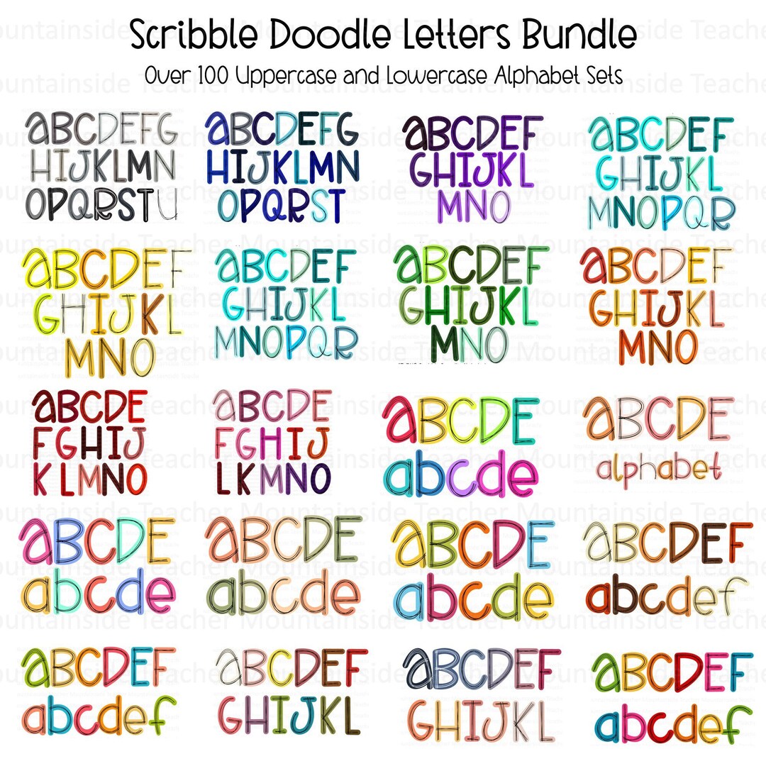 Scribble Letters, Bright Doodle Alphabet, PNG Bundle, Doodle ...