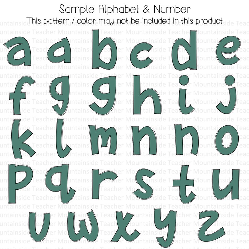 Boho Colored Block Doodle Letters Alphabet PNG Bundle Doodle ...