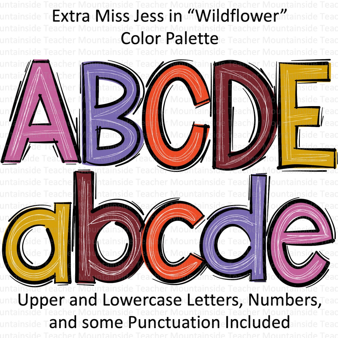 Doodle Alphabet PNG Bundle: Wildflower Color Palette (PNG Clipart) - Etsy