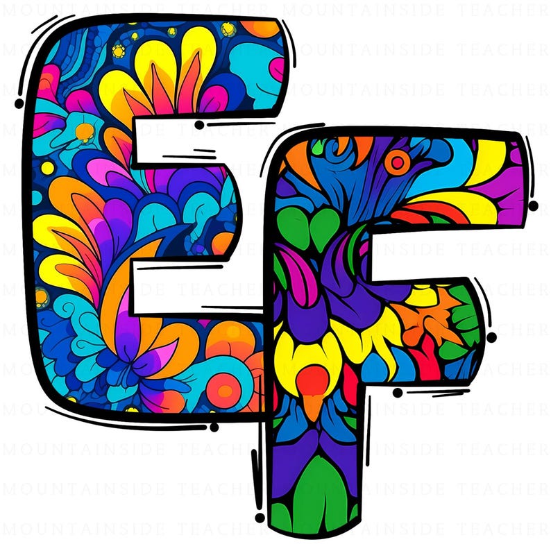 Floral Doodle Alphabet PNG: Hippie Sublimation Design (digital Download ...
