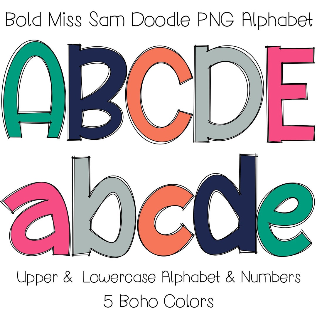 Summer Colors Block Doodle Letters Alphabet PNG Bundle Doodle ...