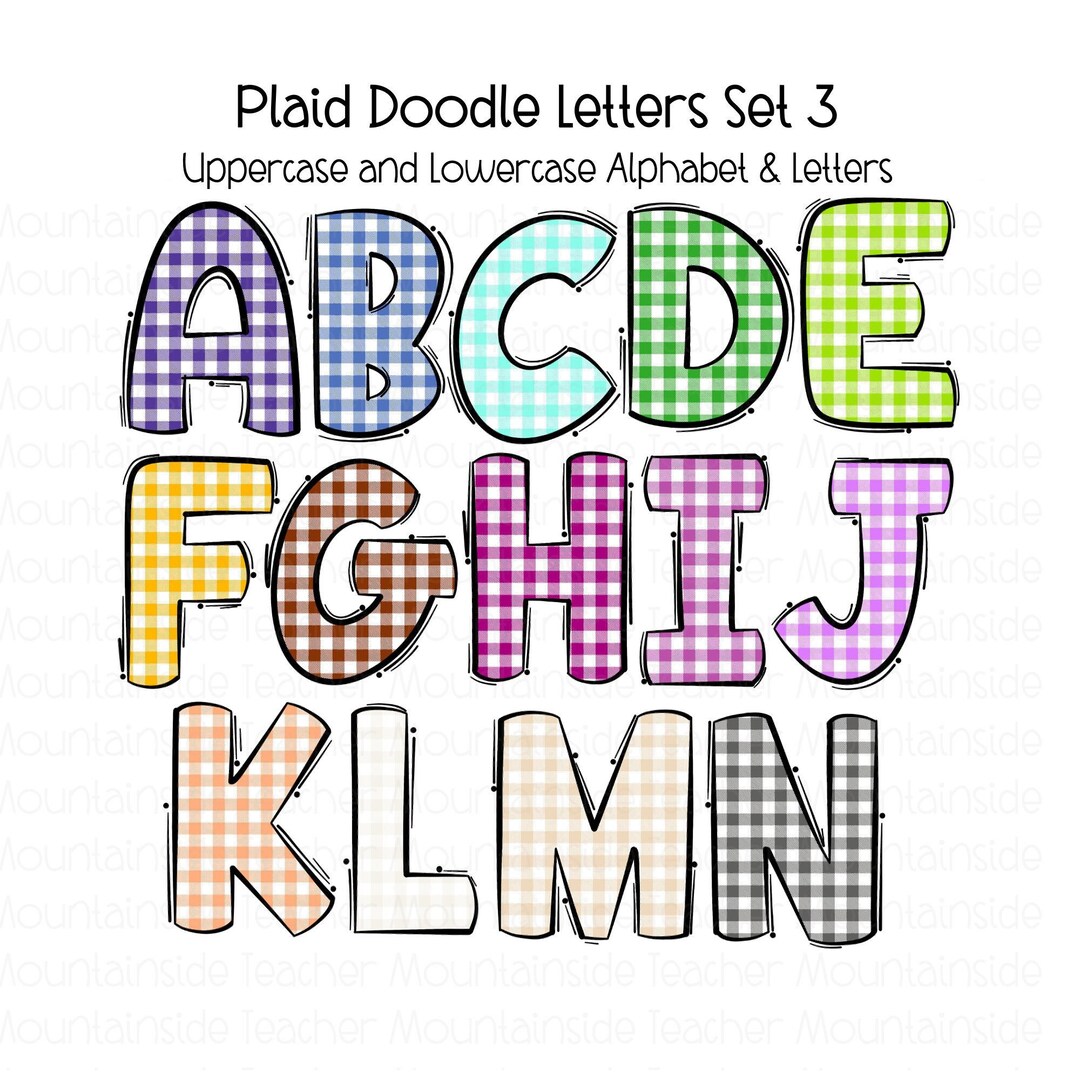 Plaid Letters, Doodle Alphabet, PNG, Sublimation, Alpha Set, Clipart ...