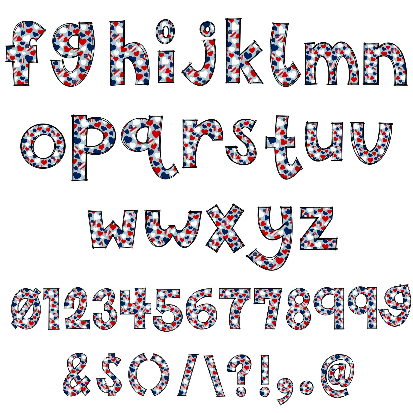 Doodle PNG Alphabet Patriotic Doodle Alphabet Bundle 4th of - Etsy