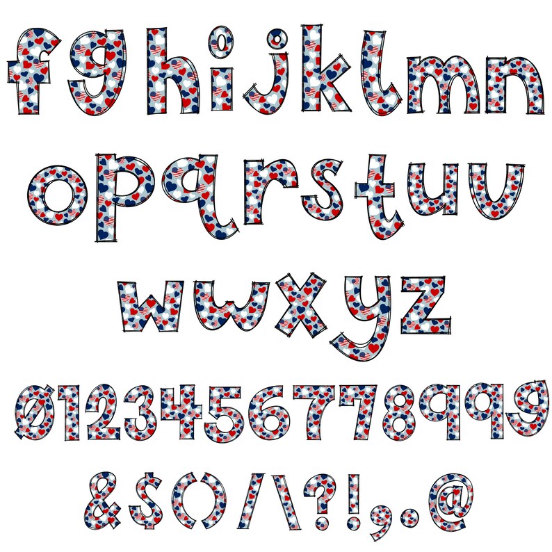 Doodle PNG Alphabet Patriotic Doodle Alphabet Bundle 4th of - Etsy