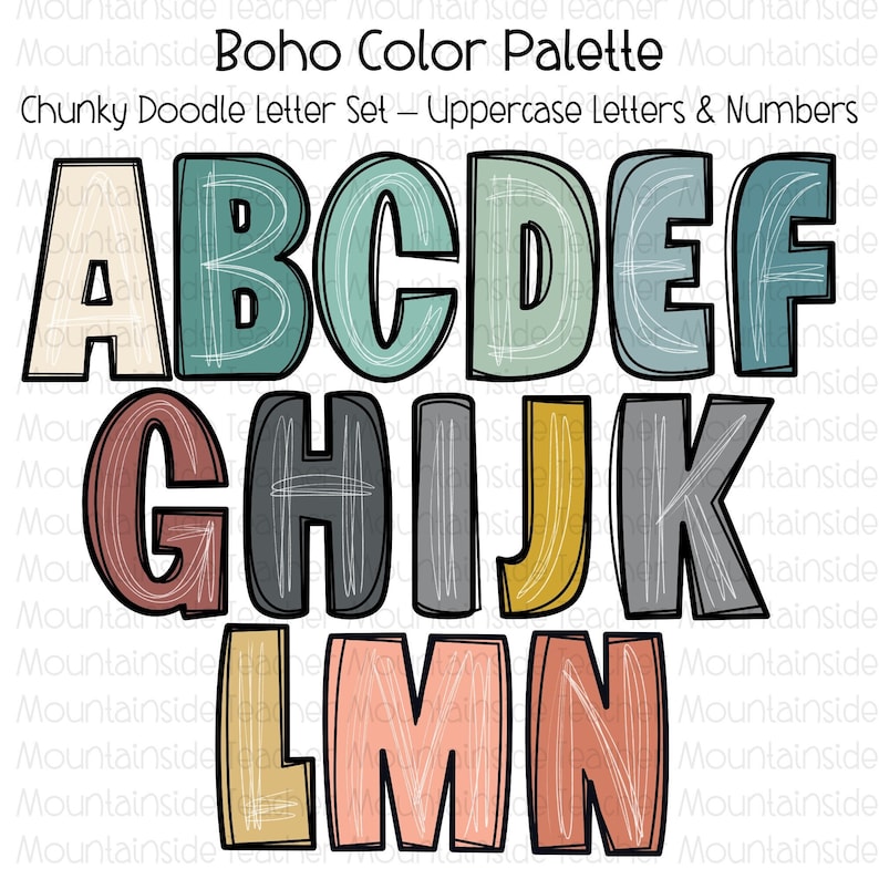 Scribble Letters, Boho Doodle Alphabet, PNG Bundle, Doodle Sublimation ...
