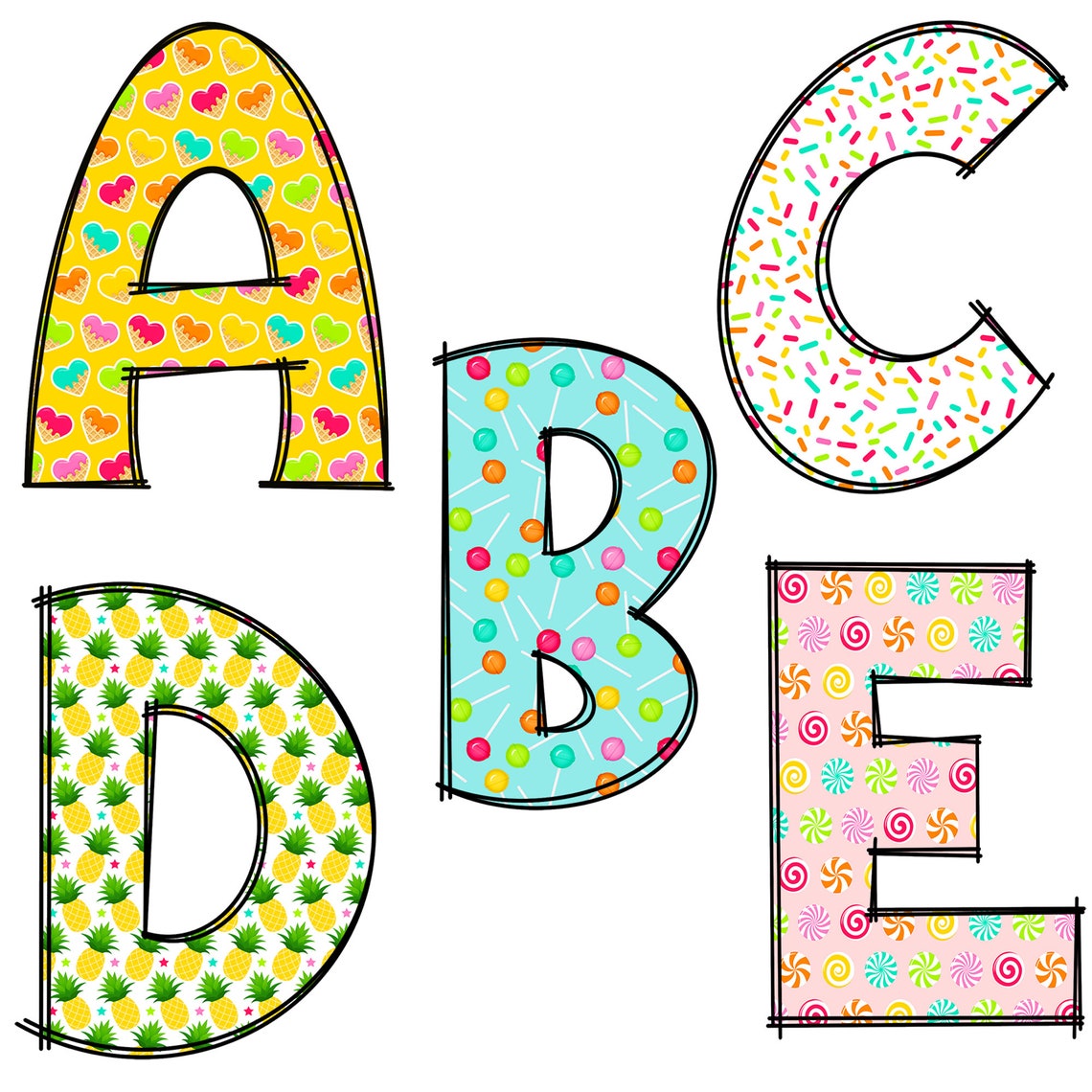 Doodle PNG Alphabet Summer Sweet Treats Doodle Alphabet - Etsy