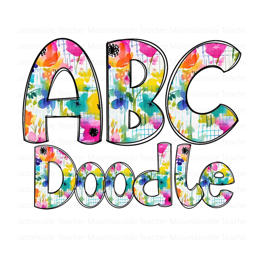 Colorful Floral Doodle Letters, Hand Drawn Doodle Alpha Bundle ...