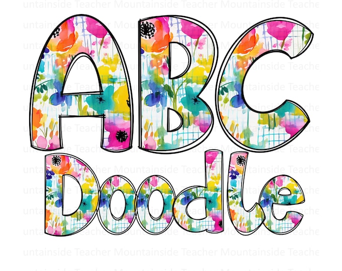 Colorful Floral Doodle Letters, Hand Drawn Doodle Alpha Bundle ...