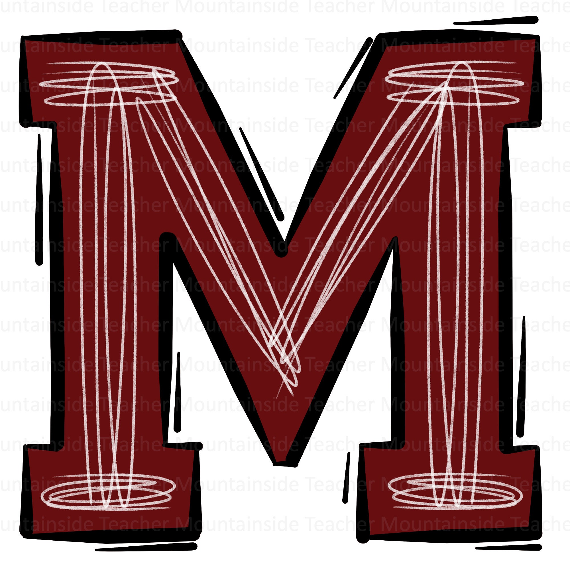 Varsity Scribble Letters, Maroon and Gold Doodle Alphabet, PNG Bundle ...