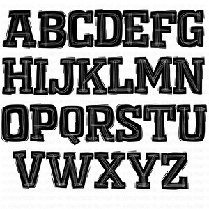 Varsity Letter Alphabet, Gray Tones PNG, Doodle Letters, Hand Drawn ...