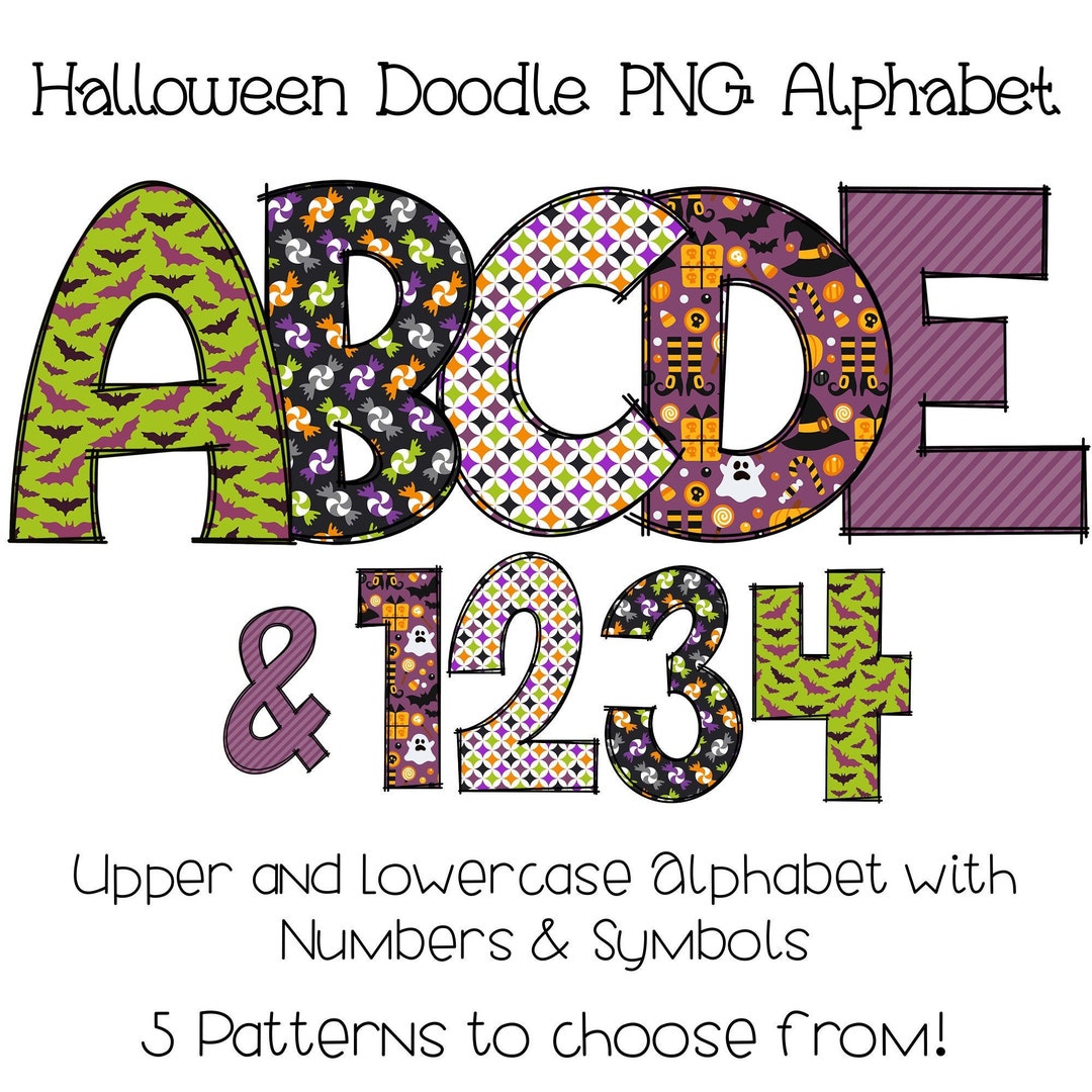 Doodle PNG Alphabet | Halloween Doodle Alphabet Bundle | Fun Colors ...