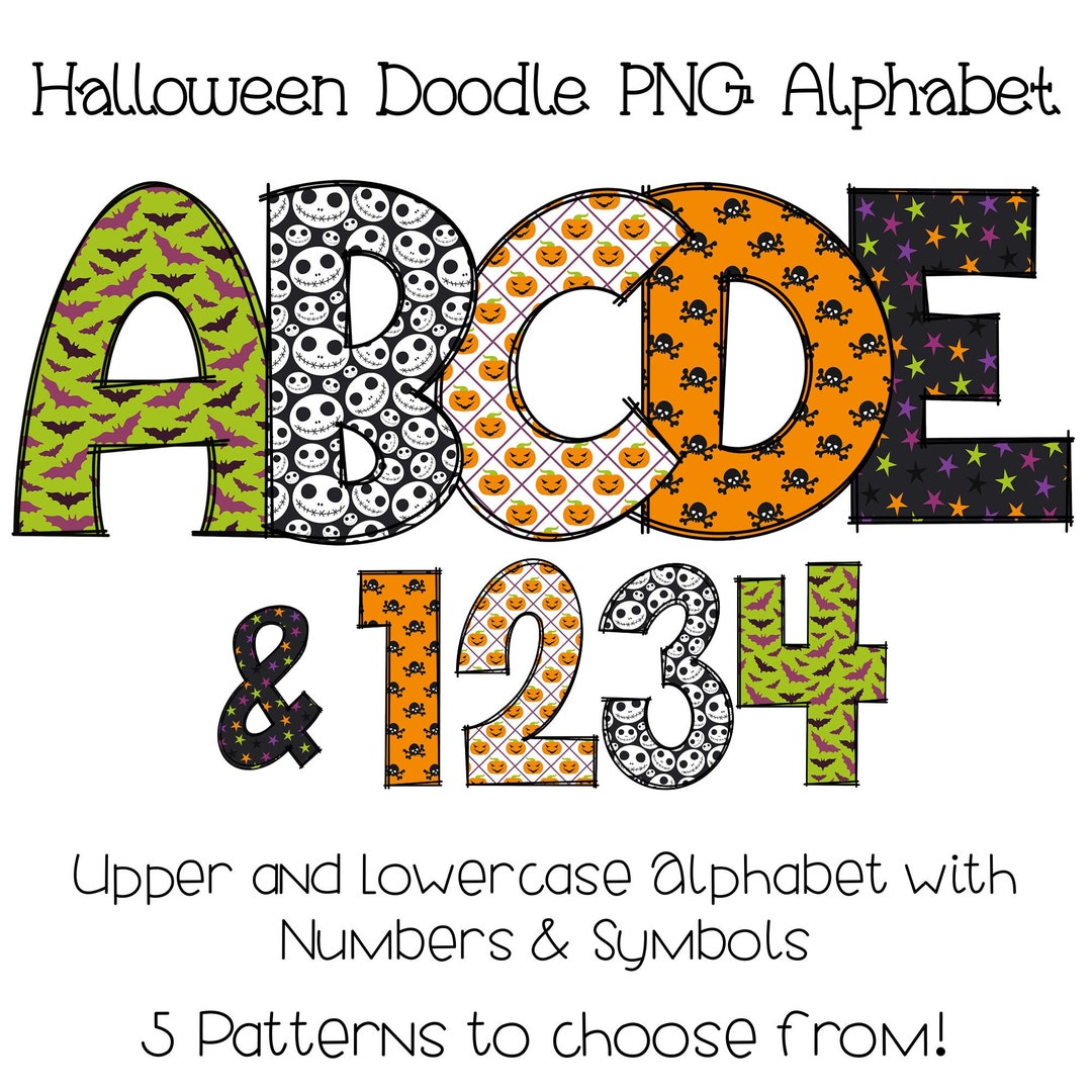 Doodle PNG Alphabet Halloween Doodle Alphabet Bundle Fun Colors Bright ...