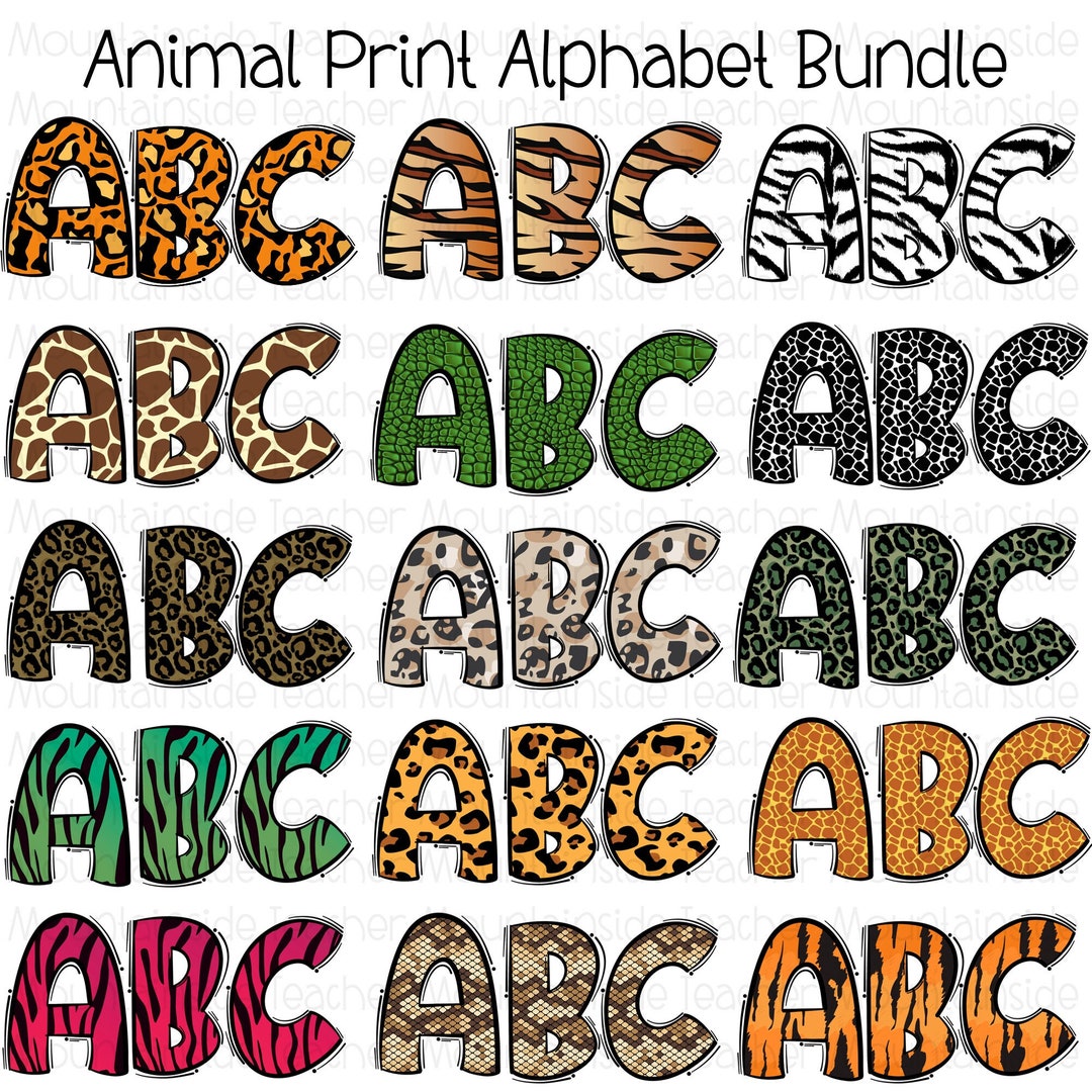 Animal Print Doodle Alphabet PNG Bundle: Sublimation Alpha Set (digital ...