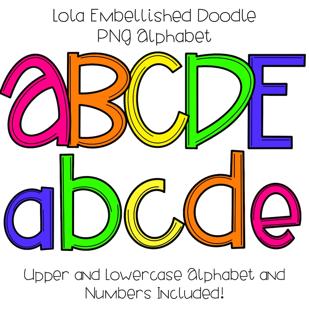 Bright Alphabet Letter Set | Alpha Pack Font | PNG | Sublimation Doodle ...
