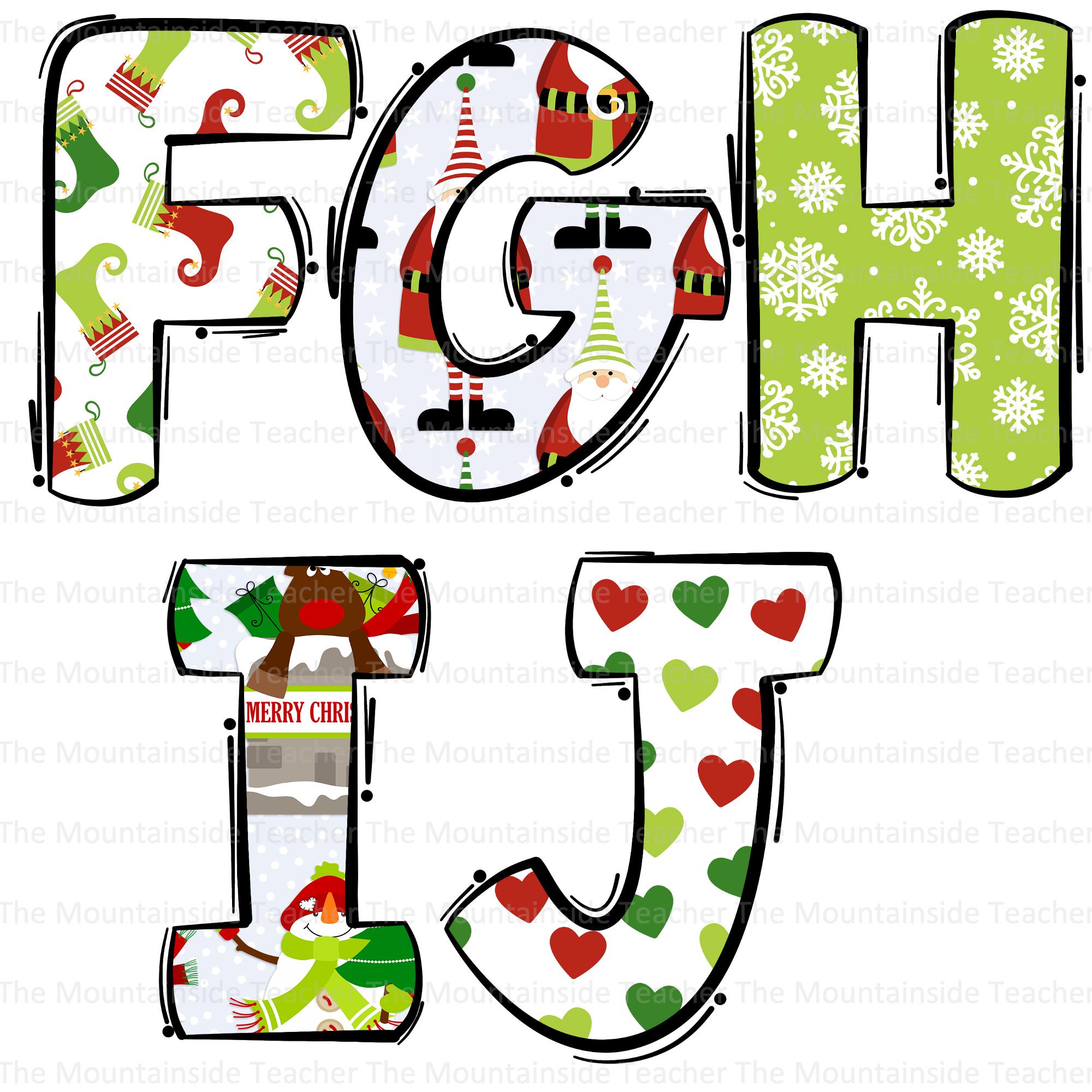 Christmas Doodle PNG Bundle, Holiday Letters, Christmas Patterns, Clip ...