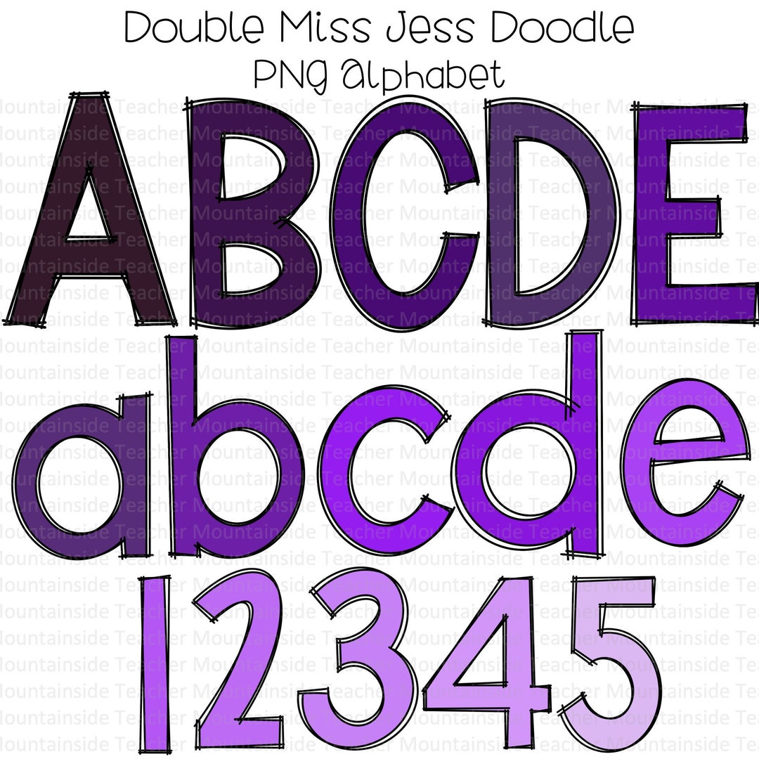 Double Outline Block Letters Shades of Purple Bundle Doodle Sublimation ...