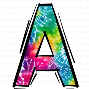 Tie Dye Letters, Bright Doodle Alphabet, PNG Bundle, Doodle Sublimation ...