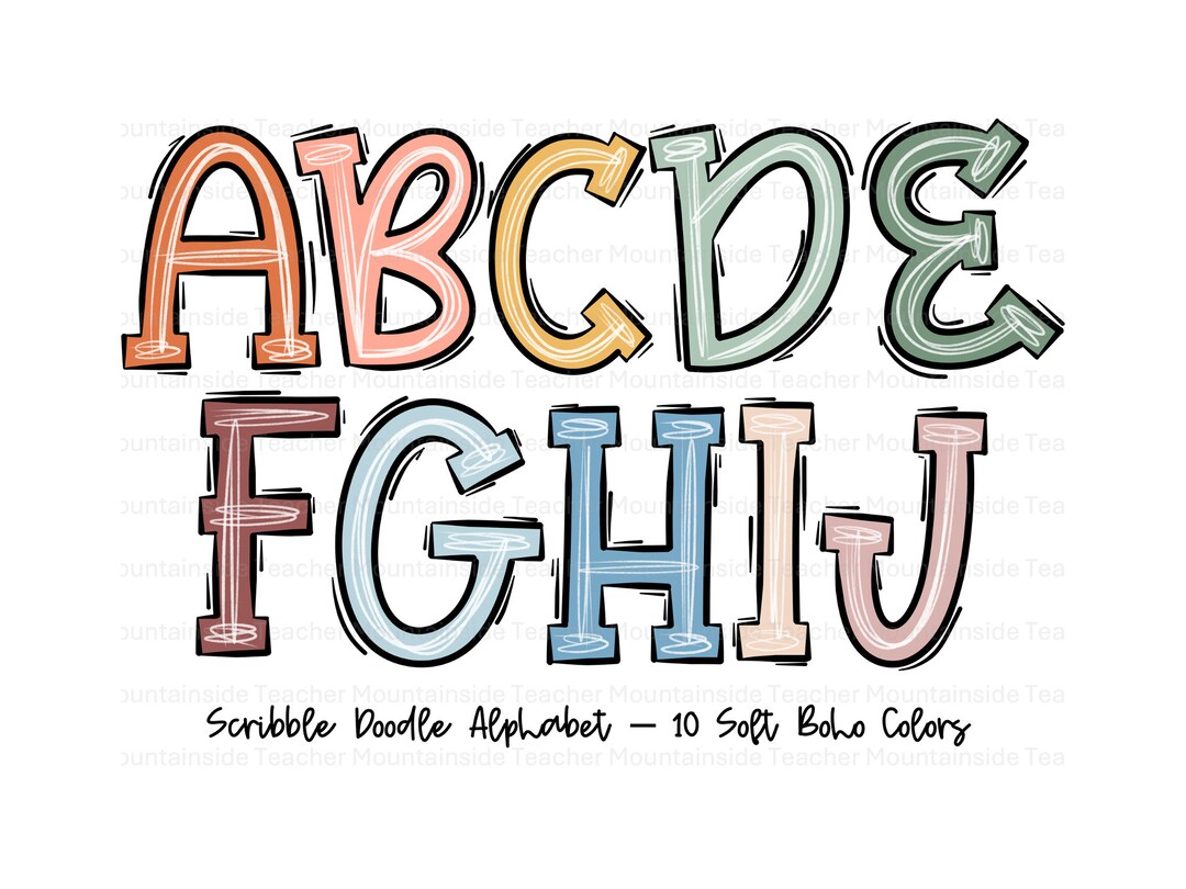 Scribble Doodle Alphabet, PNG Bundle, Sublimation, Alpha Set, Clipart ...