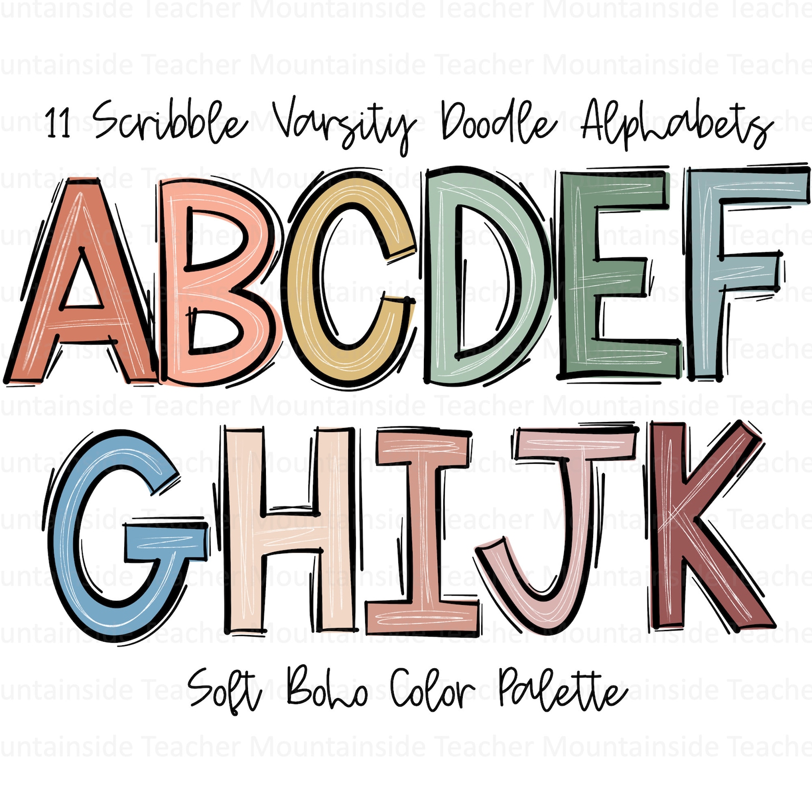 Scribble Letters, Boho Doodle Alphabet, PNG Bundle, Doodle Sublimation ...