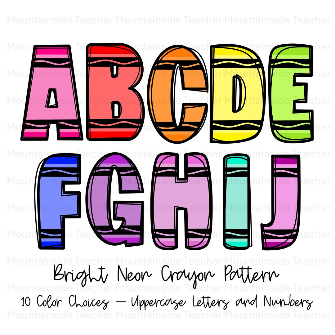 Crayon Doodle Alphabet PNG: Back to School Letters & Numbers (digital ...