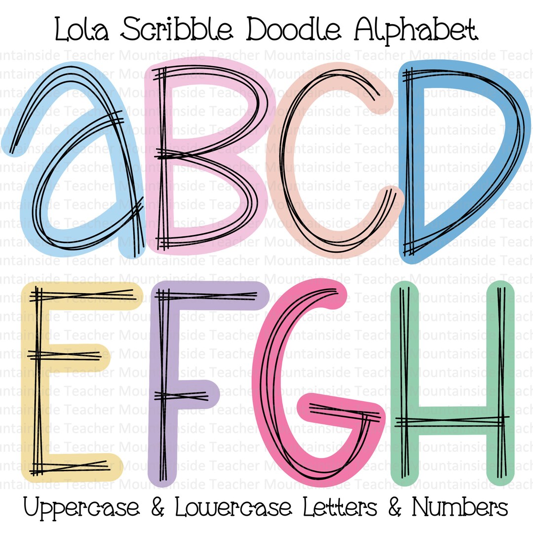 Pastel Scribble Doodle Letters Alphabet PNG Bundle Doodle Sublimation ...