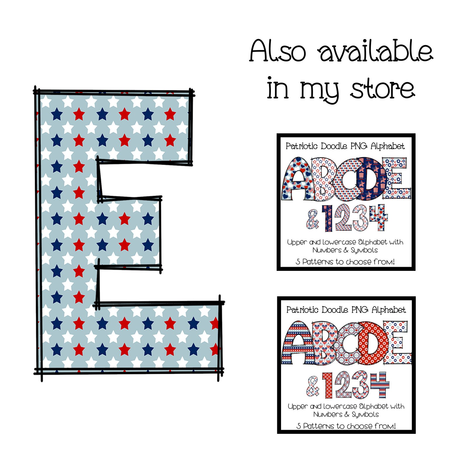 Doodle PNG Alphabet Patriotic Doodle Alphabet Bundle 4th of - Etsy