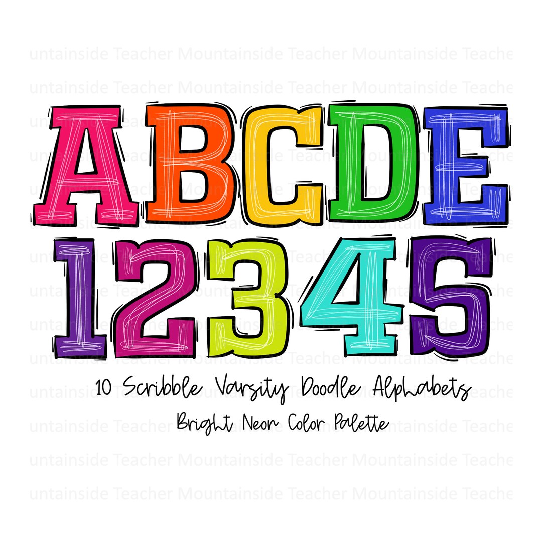 Varsity Letter Alphabet, Bright Colors PNG, Doodle Letters, Hand Drawn ...