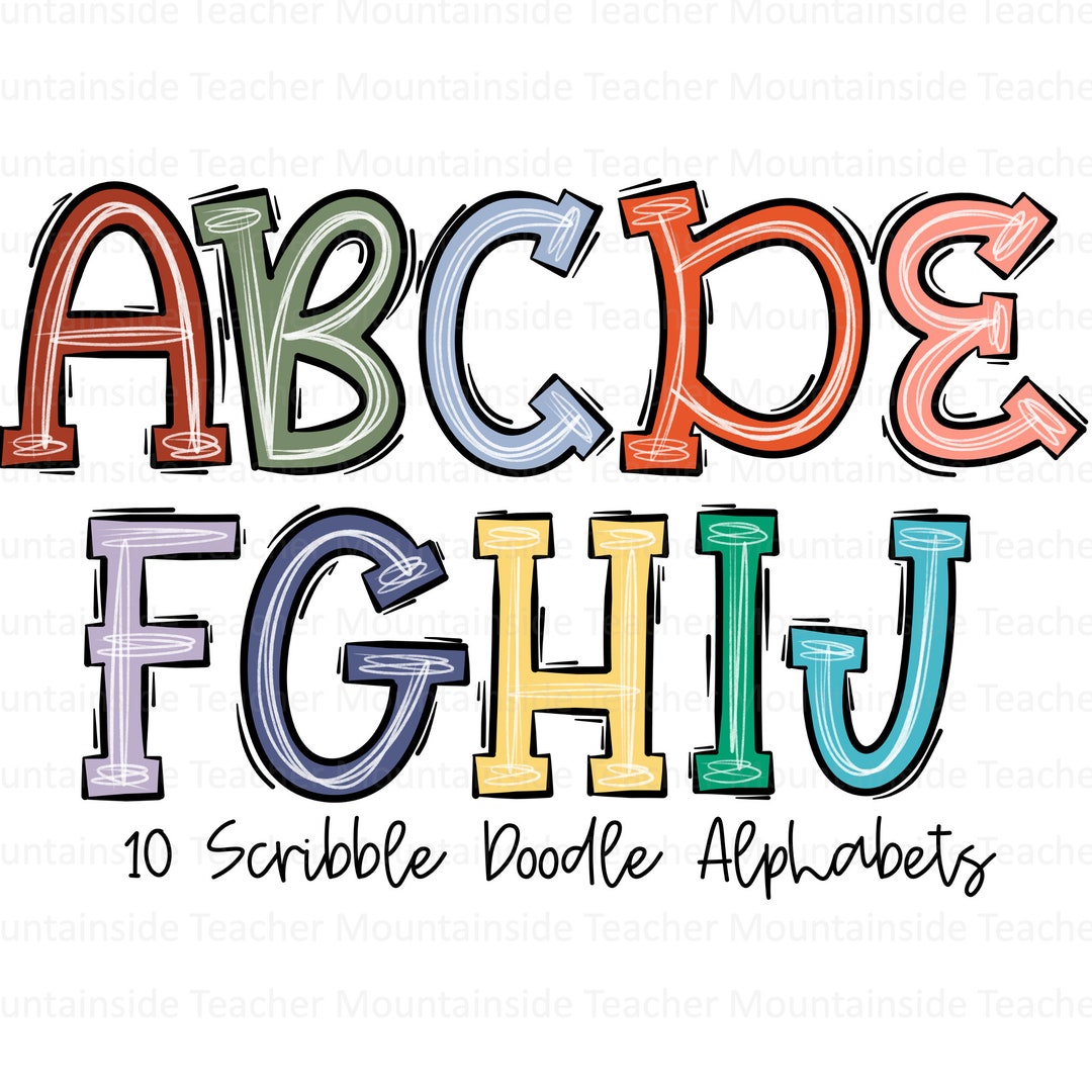 Scribble Doodle Alphabet PNG Sublimation Alpha Design Uppercase and ...