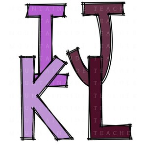 Double Outline Block Letters Shades of Purple Bundle Doodle Sublimation ...