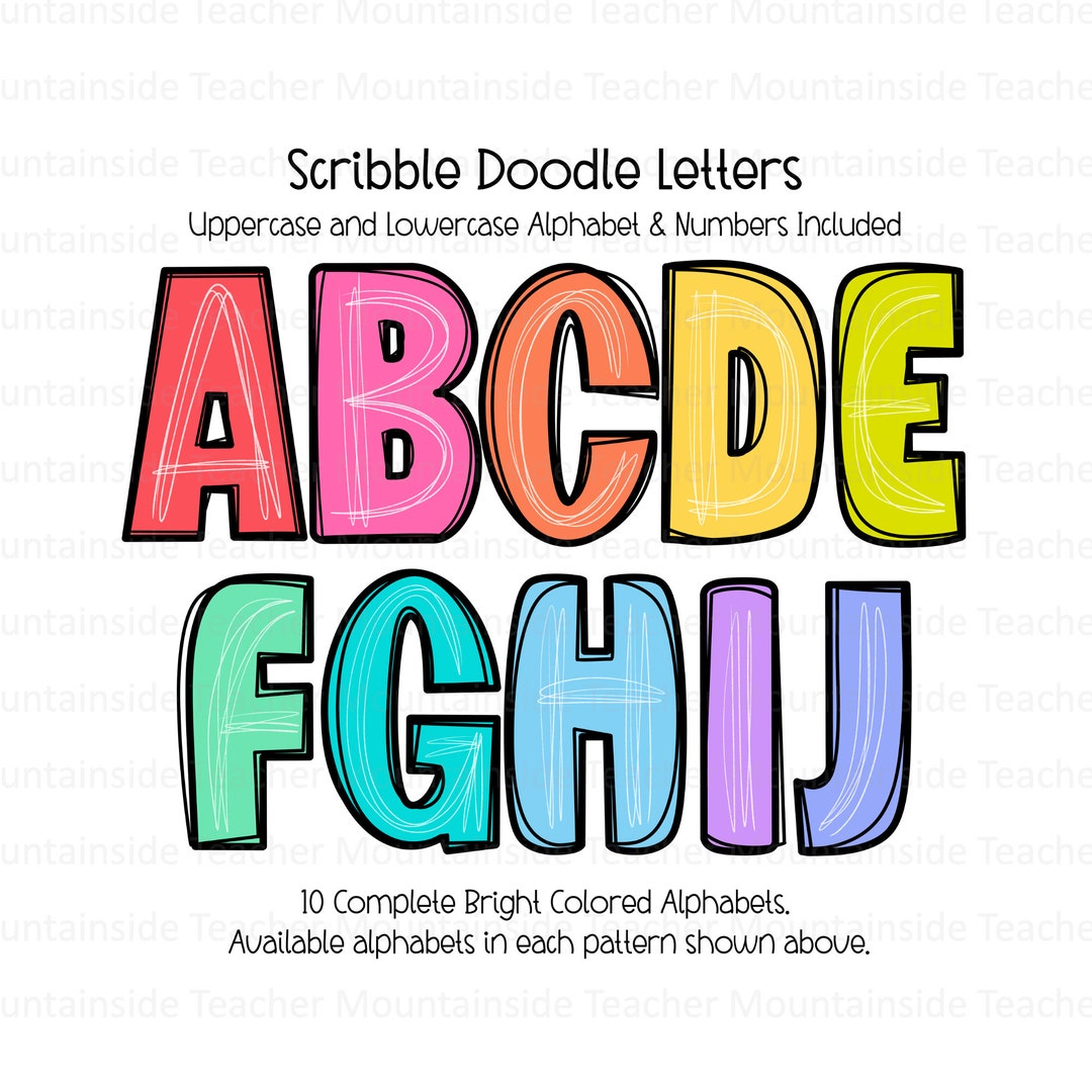 Scribble Alphabets, Tropical Colors, Doodle Letters, Hand Drawn ...
